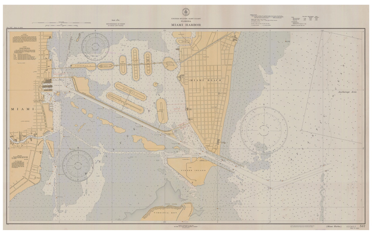 Miami Harbor 1936 - Old Map Nautical Chart AC Harbors 547-11468 ...