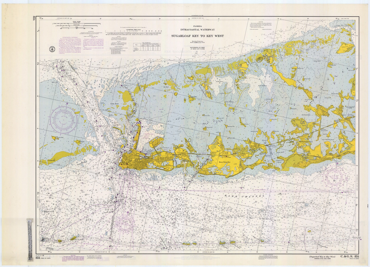 Sugarloaf Key to Key West 1966 - Old Map Nautical Chart AC Harbors 854 ...