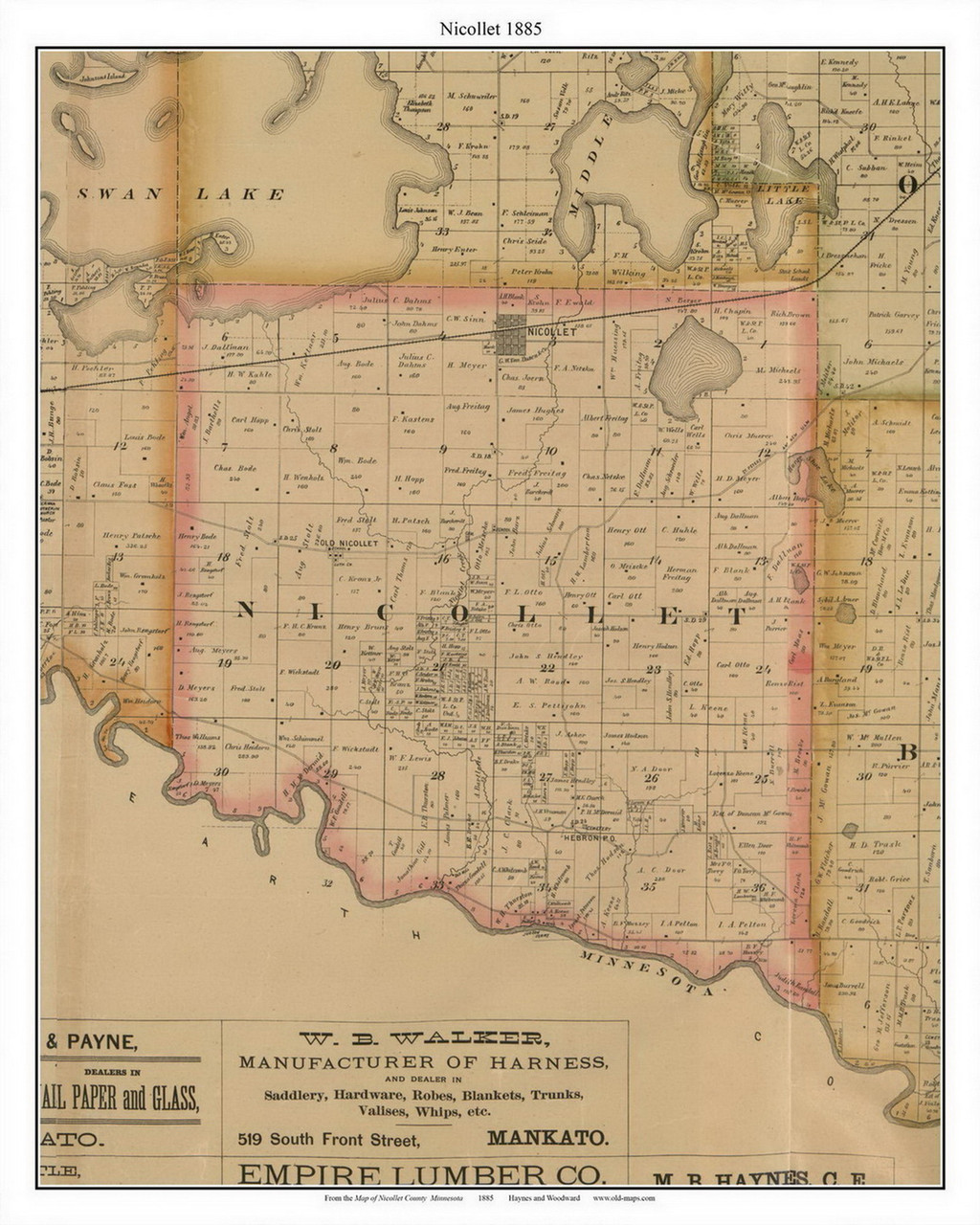 Nicollet, Nicollet Co. Minnesota 1885 Old Town Map Custom Print ...