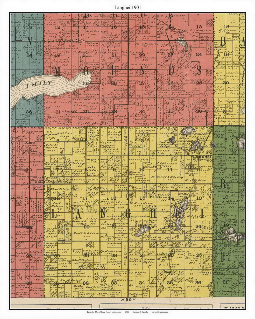 Langhei, Pope Co. Minnesota 1901 Old Town Map Custom Print - Pope Co ...