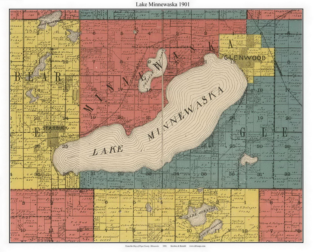 Lake Minnewaska, Pope Co. Minnesota 1901 Old Town Map Custom Print ...