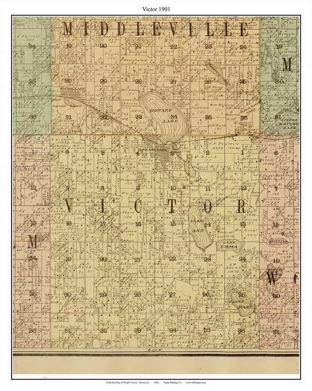 Victor, Wright Co. Minnesota 1901 Old Town Map Custom Print - Wright Co ...