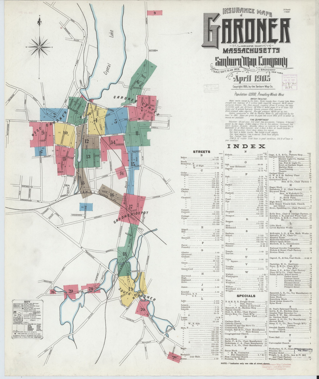 Gardner 1905 Old Map Massachusetts Fire Insurance Index Old Maps