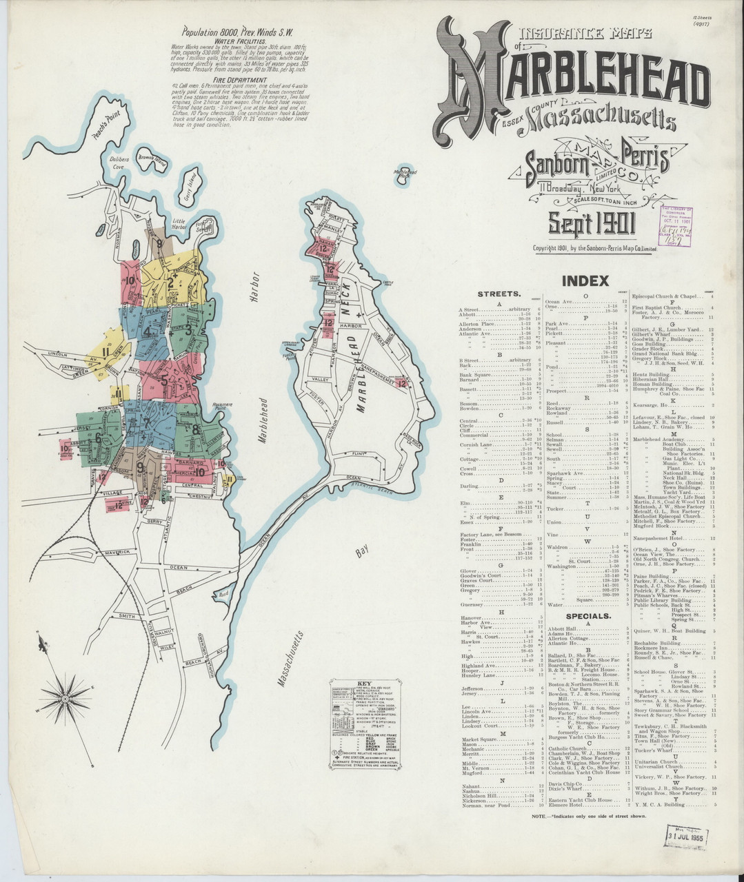 Marblehead 1901 Old Map Massachusetts Fire Insurance Index Old Maps