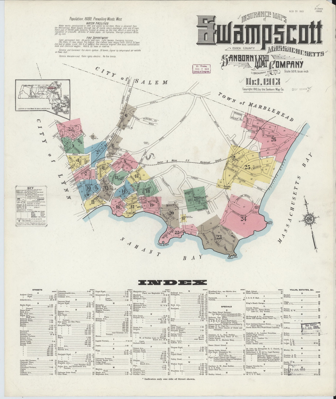 Swampscott 1913 Old Map Massachusetts Fire Insurance Index Old Maps