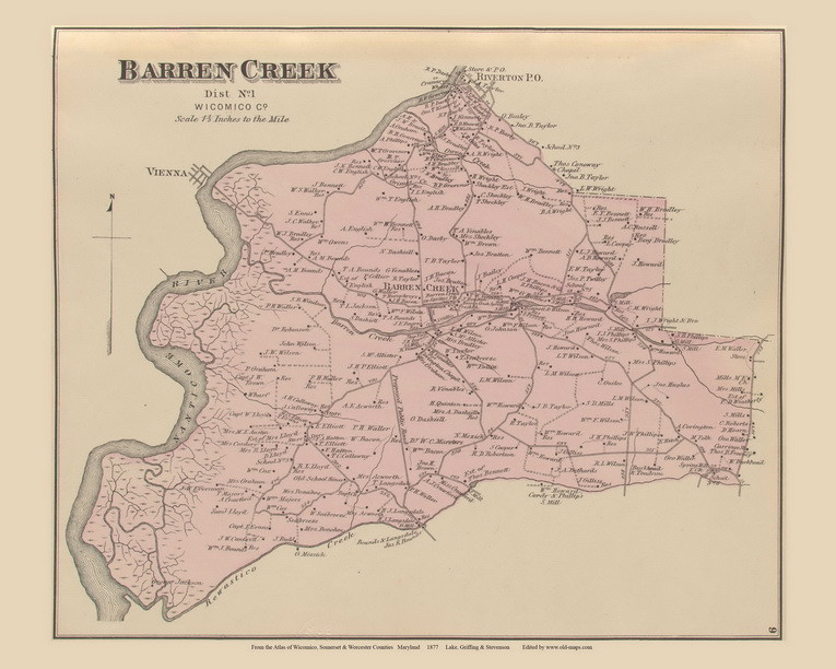Barren Creek, Maryland 1877 Old Town Map Custom Print - Wicomico Co ...