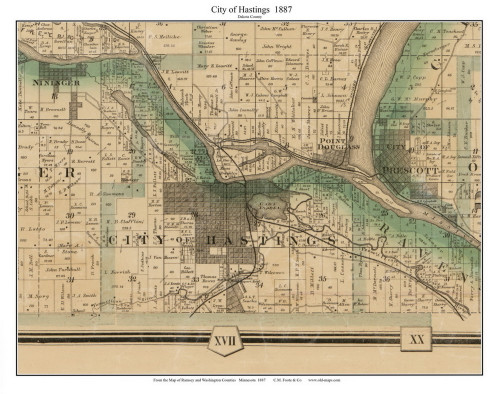 Hastings City, Dakota Co Minnesota 1887 Old Town Map Custom Print ...