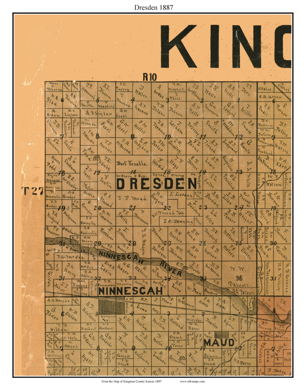 Dresden, Kansas 1887 Old Town Map Custom Print - Kingman Co - OLD MAPS