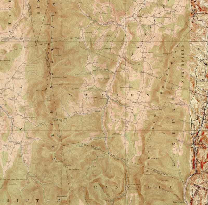 Warren VT 1921 USGS Old Topo Map - Town Composite Washington Co. - OLD MAPS