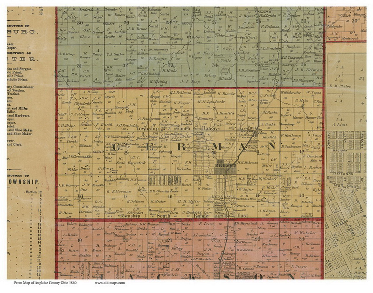 German, Ohio 1860 Old Town Map Custom Print - Auglaize Co. - OLD MAPS