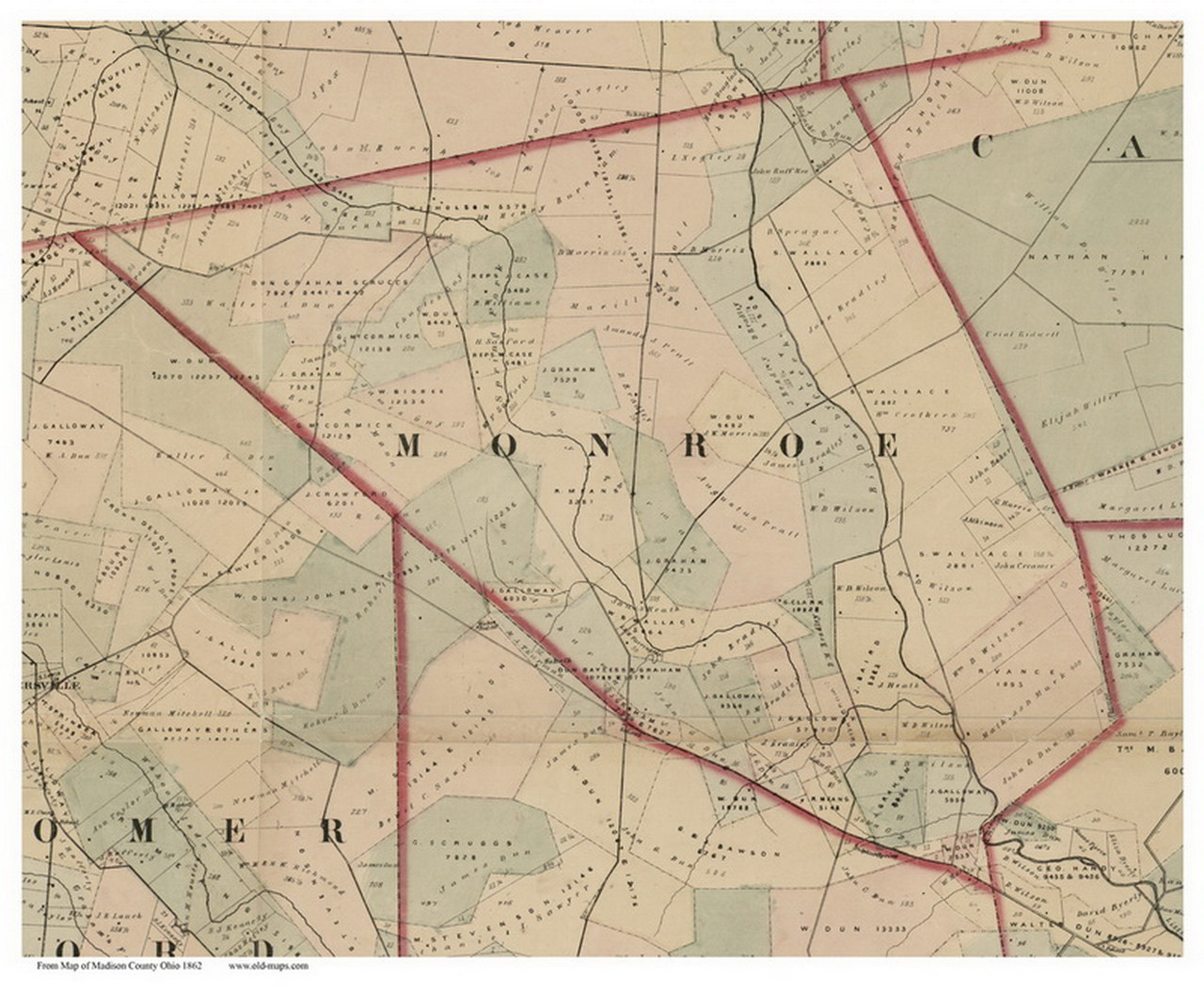 Monroe, Ohio 1862 Old Town Map Custom Print - Madison Co. - OLD MAPS