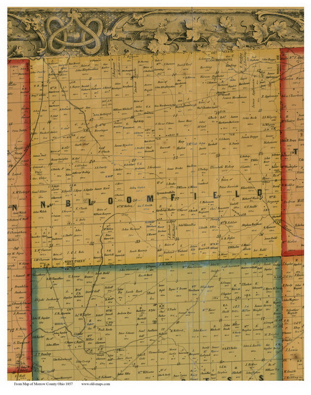 North Bloomfield, Ohio 1857 Old Town Map Custom Print - Morrow Co ...
