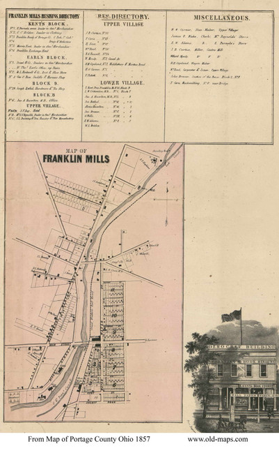 Franklin Mills - Franklin, Ohio 1857 Old Town Map Custom Print ...