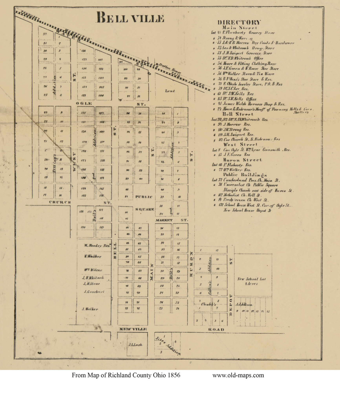 Bellville - Jefferson, Ohio 1856 Old Town Map Custom Print - Richland ...