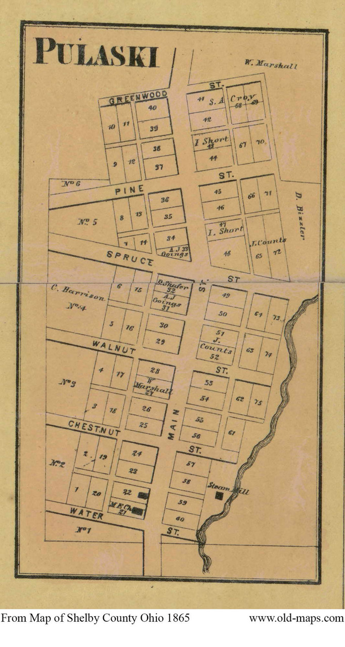 Pulaski - Van Buren, Ohio 1865 Old Town Map Custom Print - Shelby Co ...
