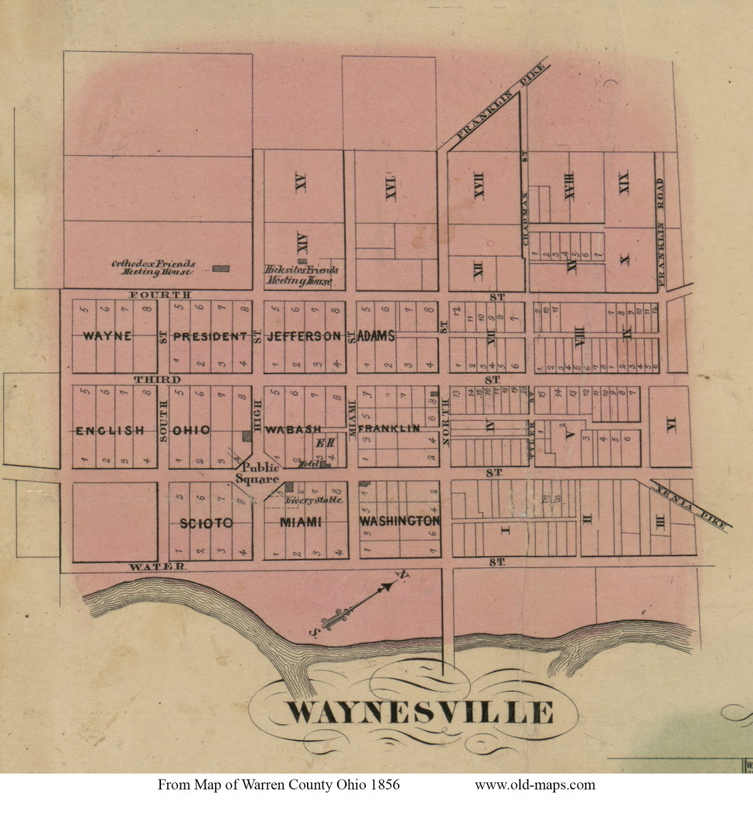 Waynesville - Wayne, Ohio 1856 Old Town Map Custom Print - Warren Co ...