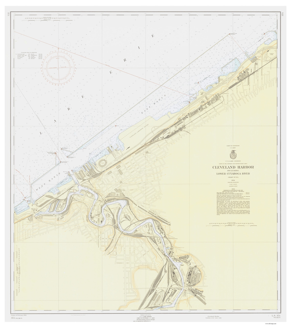 Cleveland Harbor 1956 Lake Erie Harbor Chart Reprint Great Lakes 3 ...