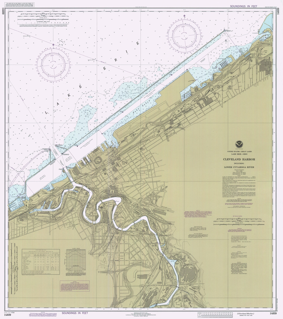 Cleveland Harbor 1985 Lake Erie Harbor Chart Reprint Great Lakes 3 ...