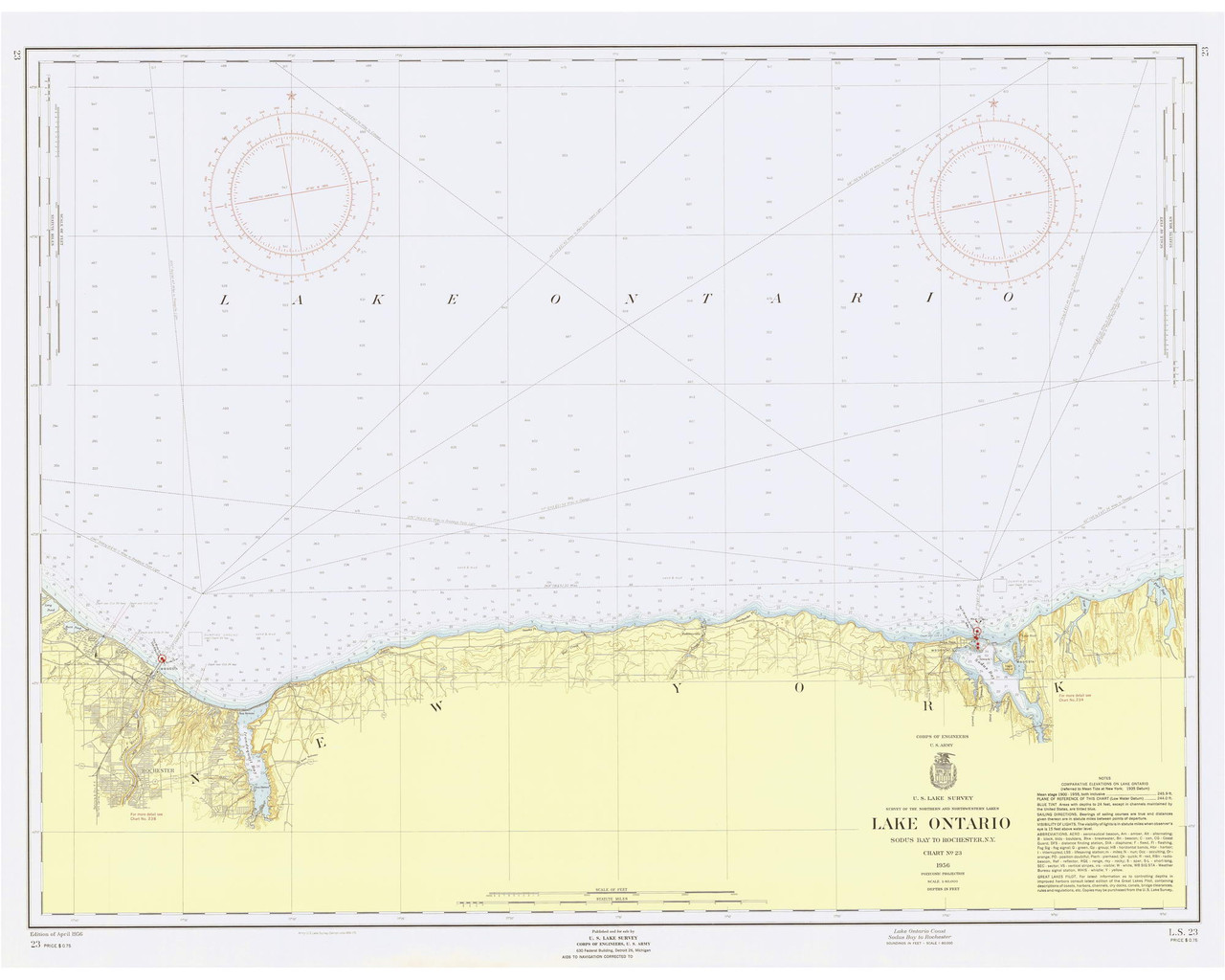 Sodus Bay to Rochester 1956 Lake Ontario Harbor Chart Reprint Great ...
