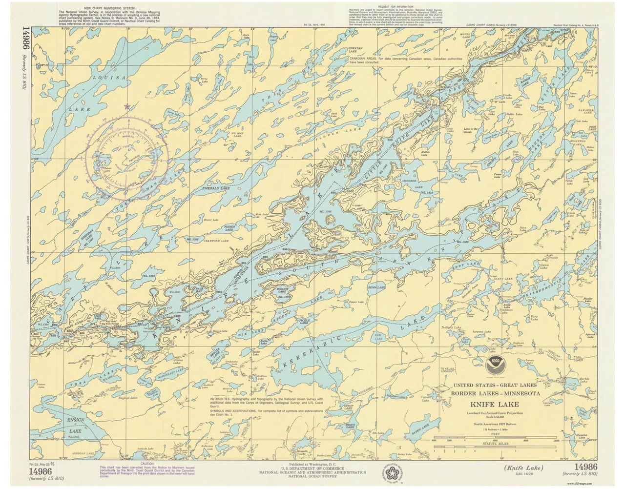 Knife Lake 1976 Minnesota-Ontario Border Lakes Nautical Chart Reprint ...