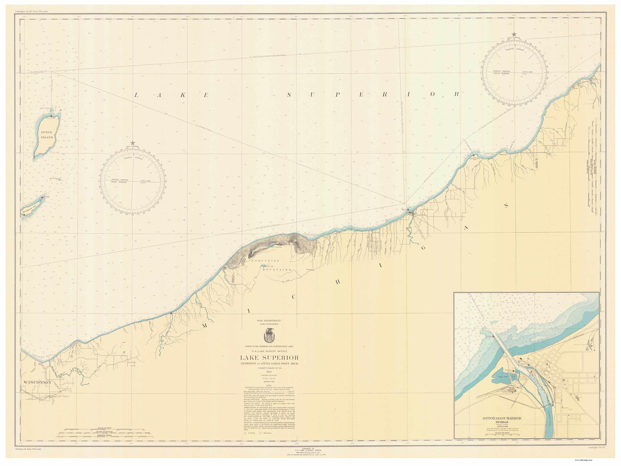 Redridge to Saxon Harbor 1945 Lake Superior Harbor Chart Reprint Great ...