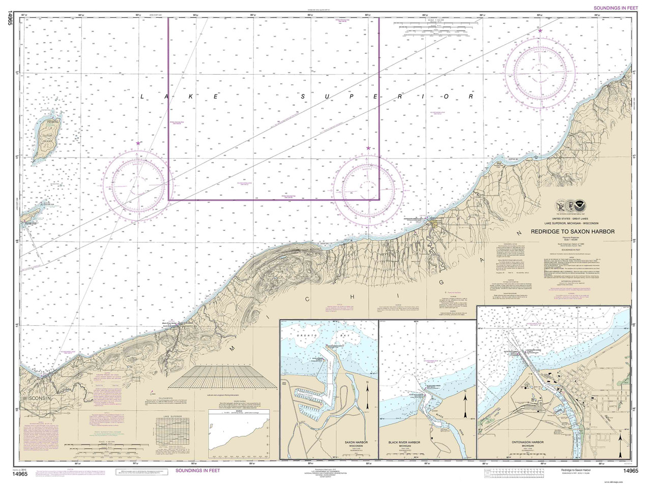 Redridge to Saxon Harbor 2015 Lake Superior Harbor Chart Reprint Great ...