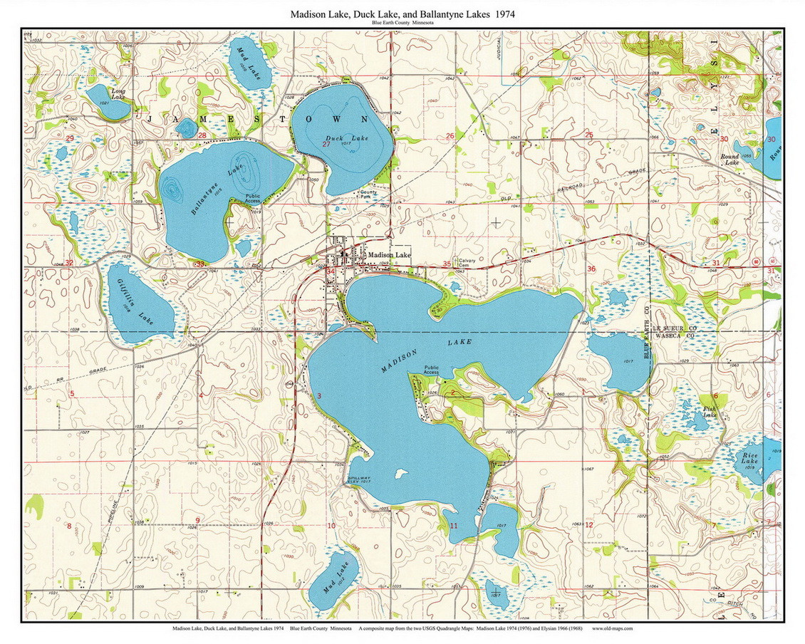 Madison Lake and Duck Lake 1974 - Custom USGS Old Topo Map - Minnesota ...
