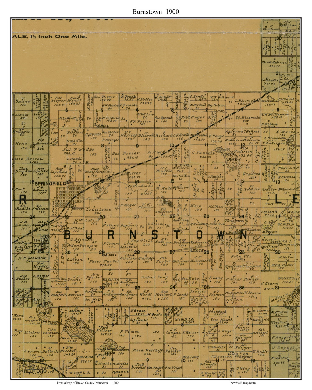 Burnstown, Brown Co. Minnesota 1900 Old Town Map Custom Print - Brown ...