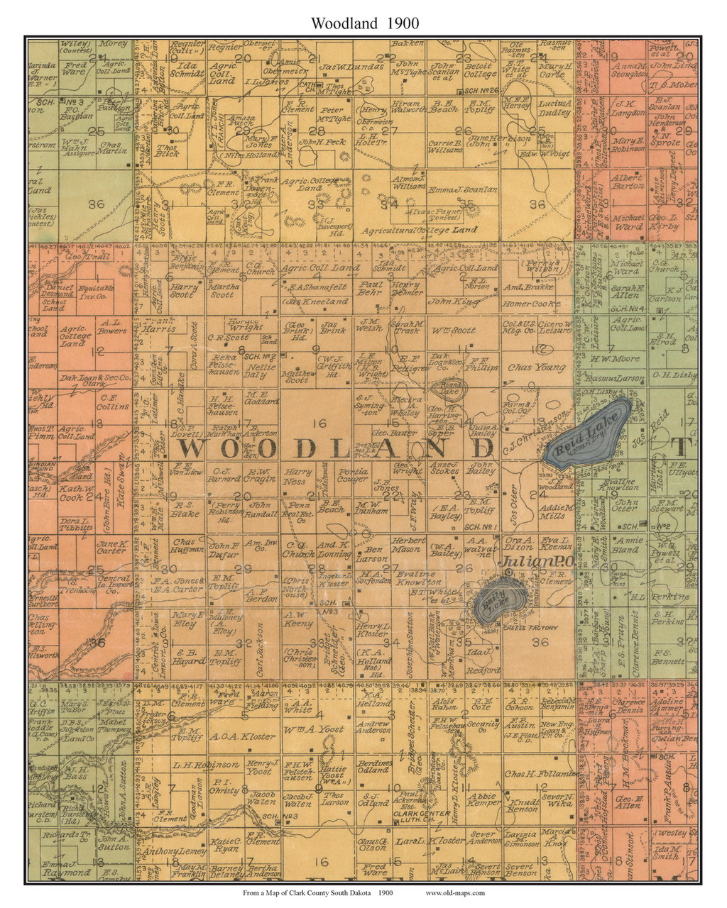 Woodland, South Dakota 1900 Old Town Map Custom Print - Clark Co. - OLD ...