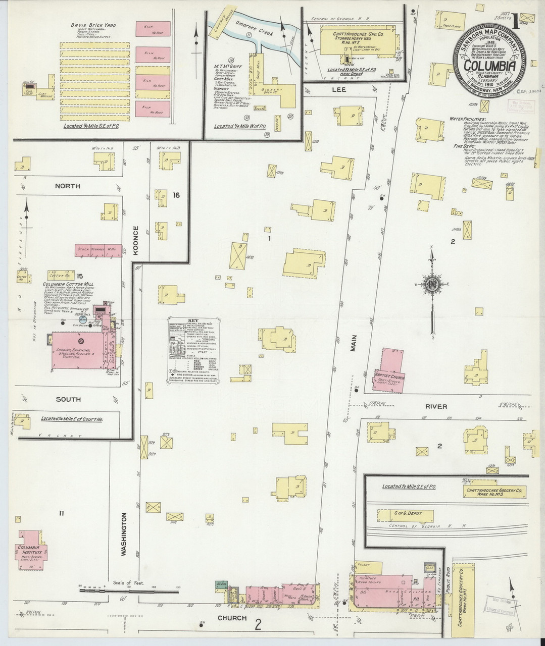 Columbia, Alabama 1910 - Old Map Alabama Fire Insurance Index - OLD MAPS