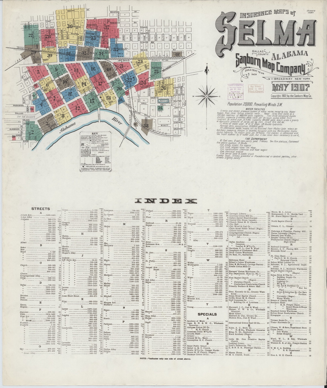 Selma, Alabama 1907 - Old Map Alabama Fire Insurance Index - OLD MAPS