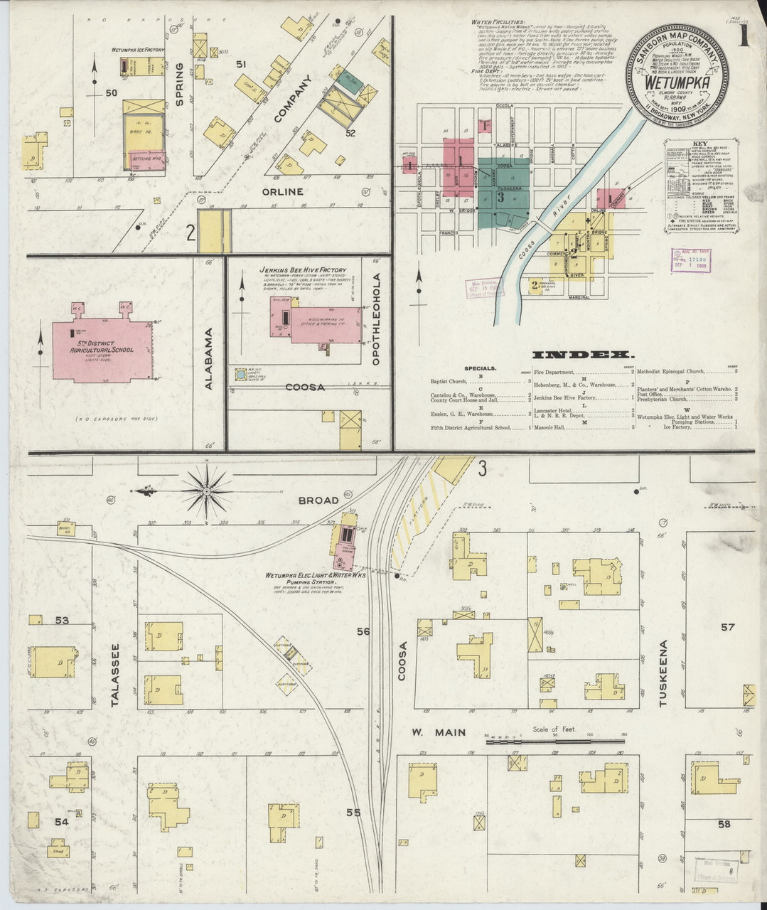 Wetumpka, Alabama 1909 - Old Map Alabama Fire Insurance Index - OLD MAPS