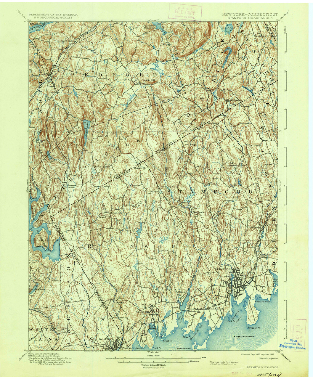 Stamford, New York - Connecticut 1899 (1937) USGS Old Topo Map 15x15 ...