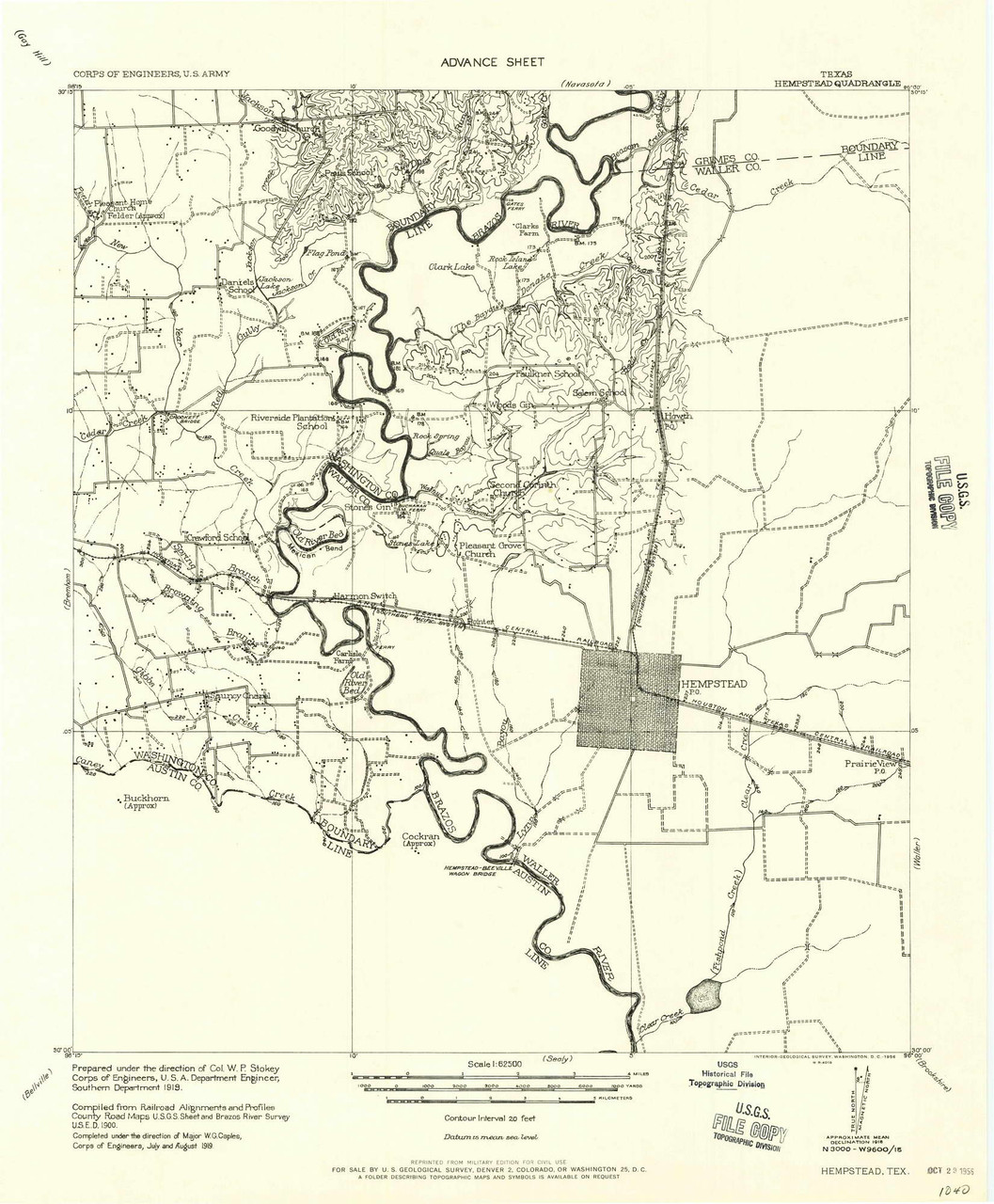 Hempstead, Texas 1956 () USGS Old Topo Map Reprint 15x15 TX Quad 128536 ...