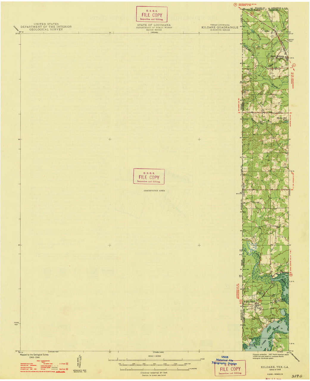 Kildare, Texas 1948 () USGS Old Topo Map Reprint 15x15 TX Quad 109993 ...