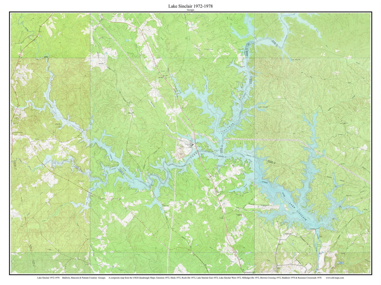 Lake Sinclair 1972-1978 - Custom USGS Old Topo Map - Georgia Lakes ...