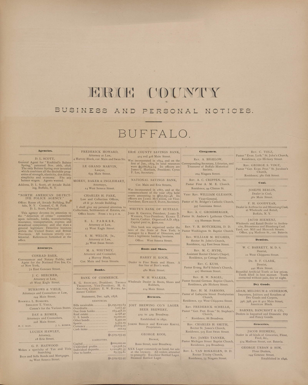 Buffalo Notices, New York 1880 - Old Town Map Reprint - Erie Co. Atlas ...