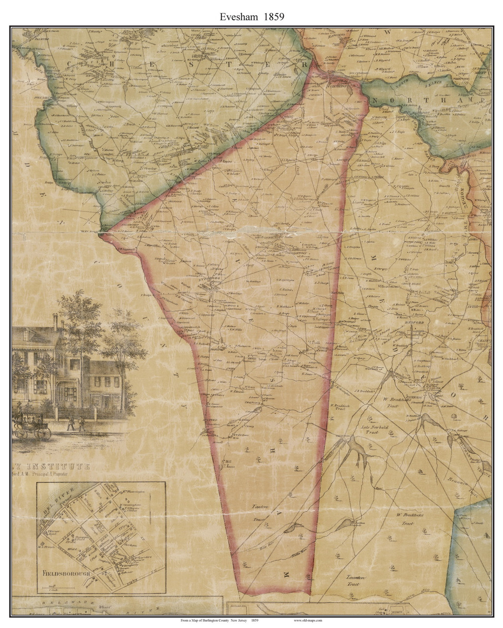 Evesham, New Jersey 1859 Old Town Map Custom Print - Burlington Co ...