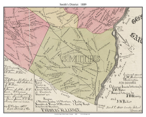 Smith's District, Georgia 1889 Old Town Map Custom Print - Hart Co ...