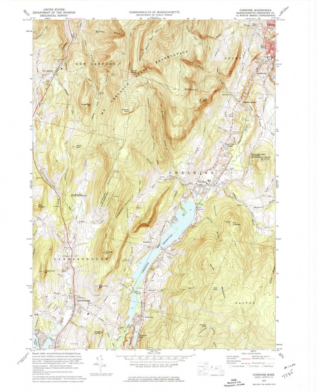 Cheshire Massachusetts 1973 1975 Usgs Old Topo Map Reprint 7x7 Ma Quad 350056 Old Maps