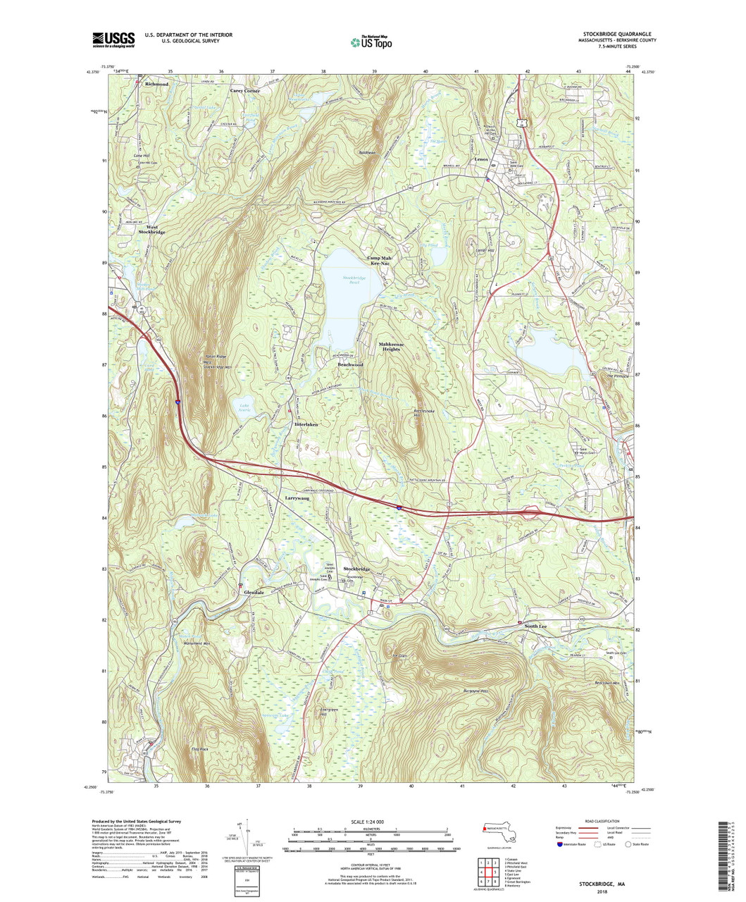 Stockbridge, Massachusetts 2018 () USGS Old Topo Map Reprint 7x7 MA ...