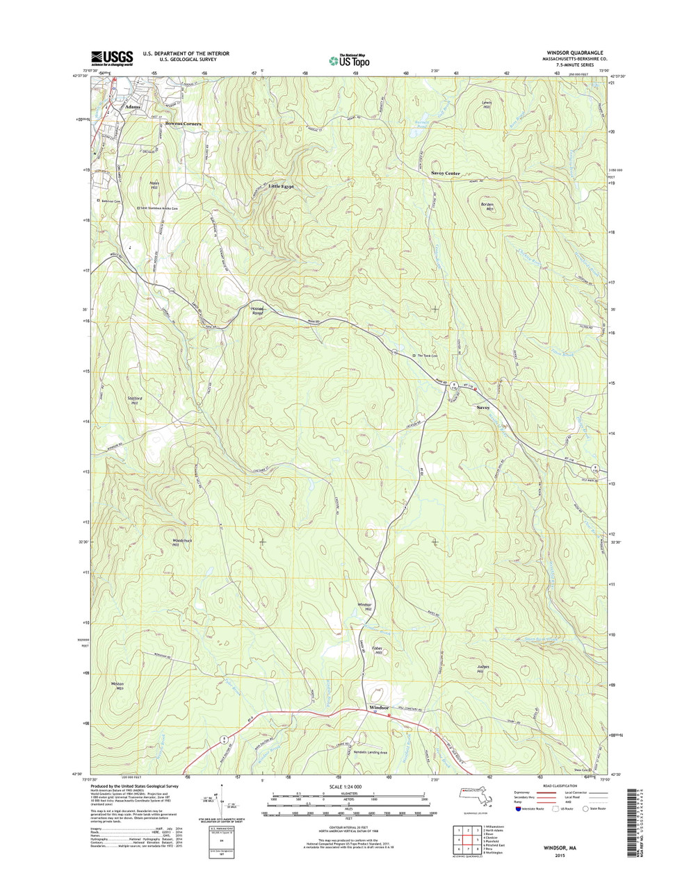 Windsor Massachusetts 2015 Usgs Old Topo Map Reprint 7x7 Ma Quad