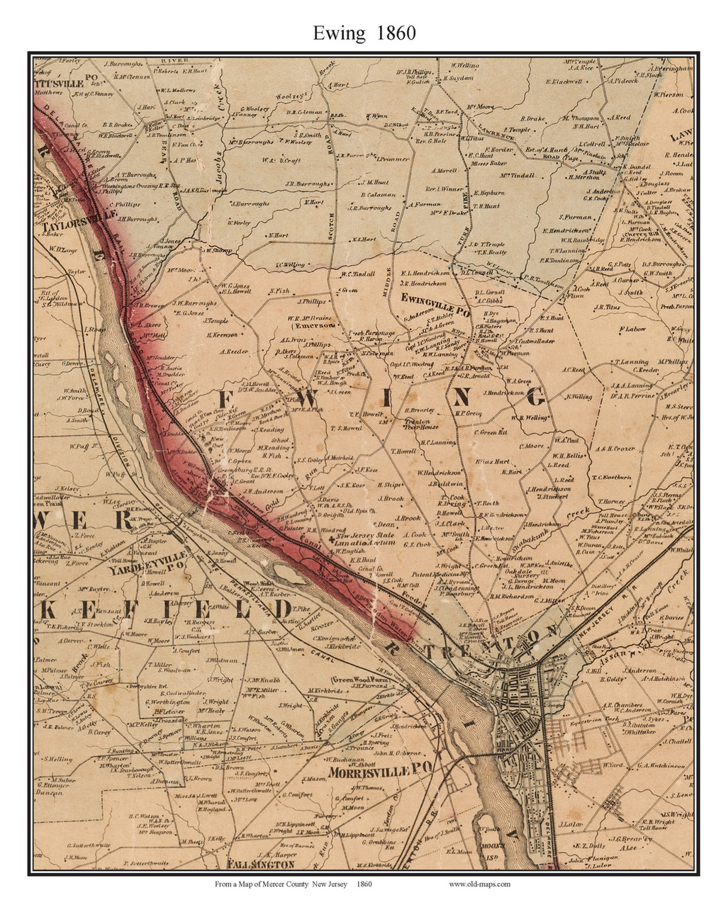 Ewing, New Jersey 1860 Old Town Map Custom Print - Mercer Co. - OLD MAPS