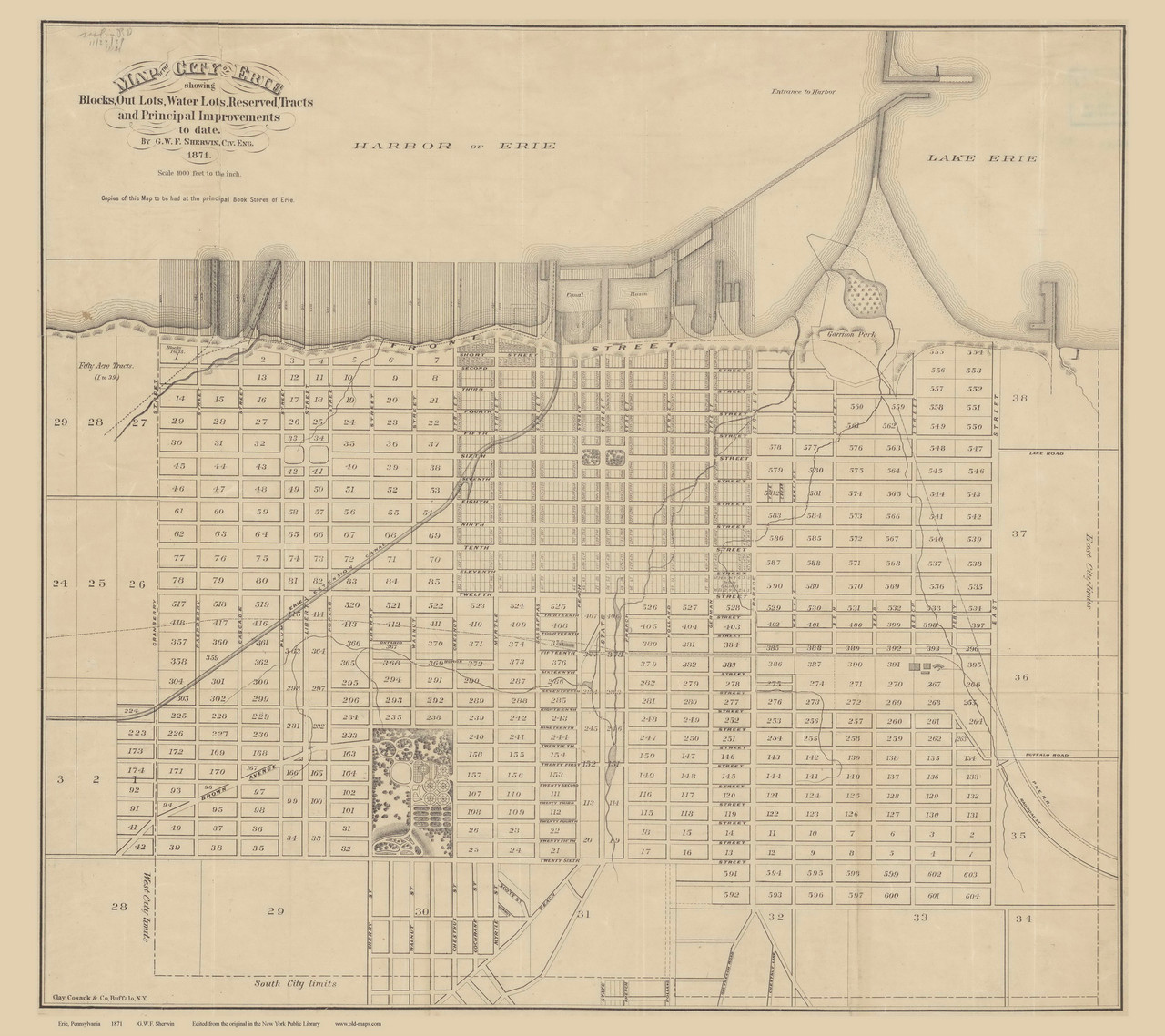 Erie 1871 - Old Map Reprint PA Cities - OLD MAPS