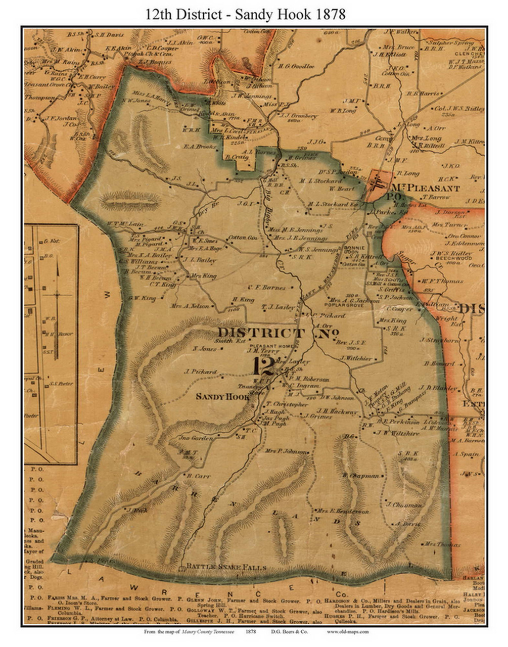 District No. 12 - Sandy Hook, Tennessee 1878 Old Town Map Custom Print ...