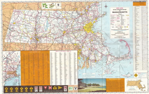 Massachusetts 1975 State Highway Map Reprint - OLD MAPS