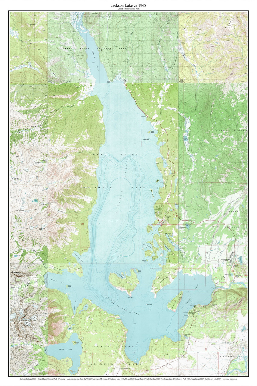 Jackson Lake 1968 - Custom USGS Old Topo Map - Wyoming - OLD MAPS