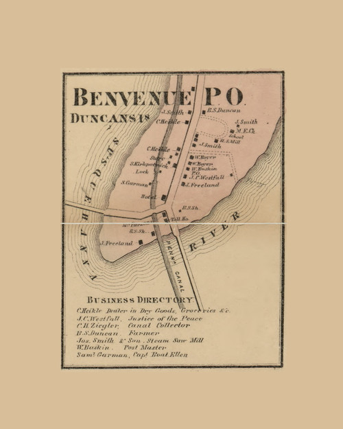 Bienvenue Duncan Island, Pennsylvania 1862 Old Town Map Custom Print ...