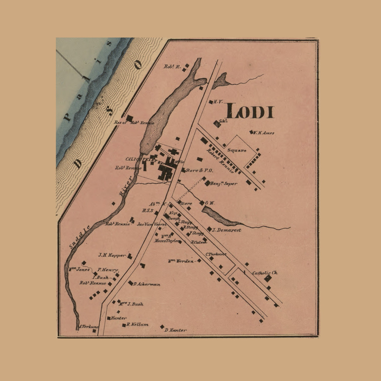 Lodi Village, New Jersey 1861 Old Town Map Custom Print - Bergen ...