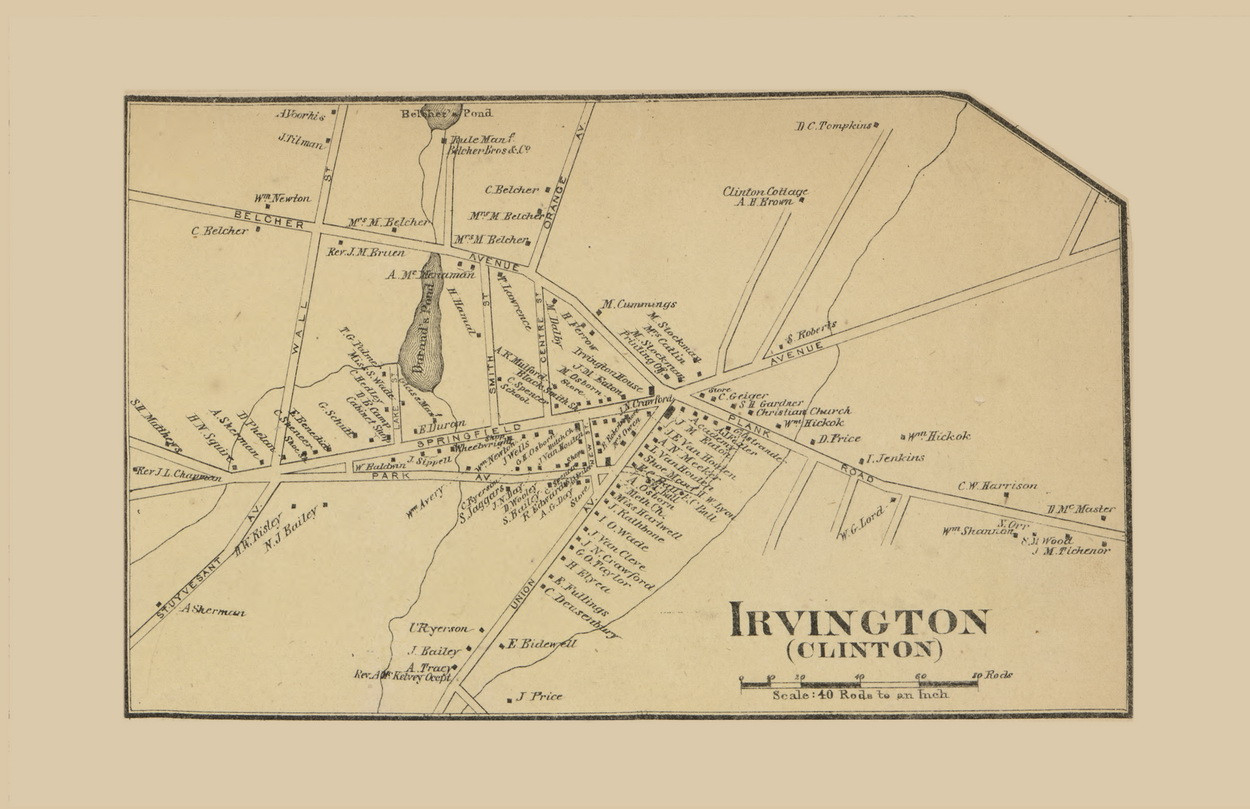 Irvington Village New Jersey 1859 Old Town Map Custom Print Essex